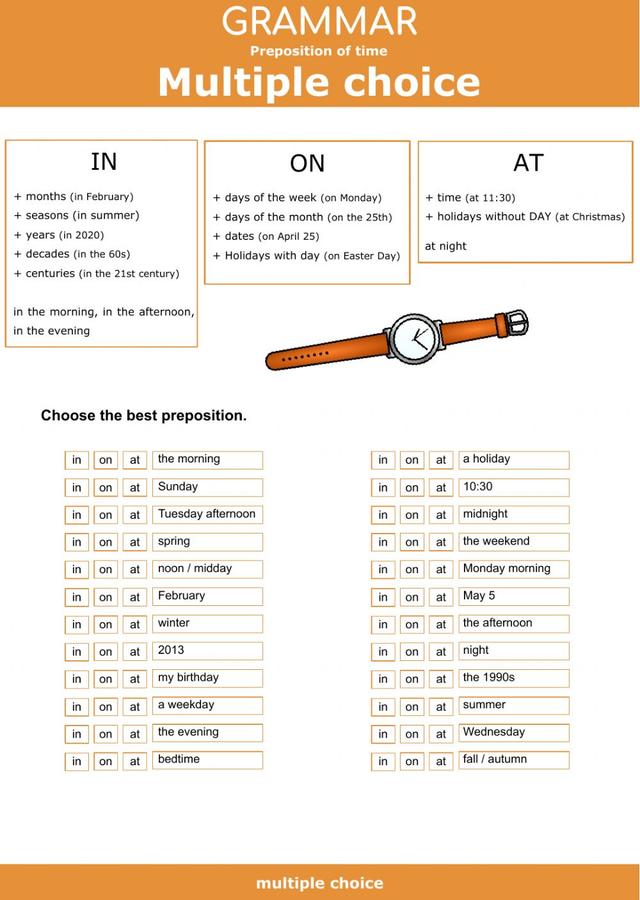 Preposition of time - Multiple choice worksheet | Quizalize