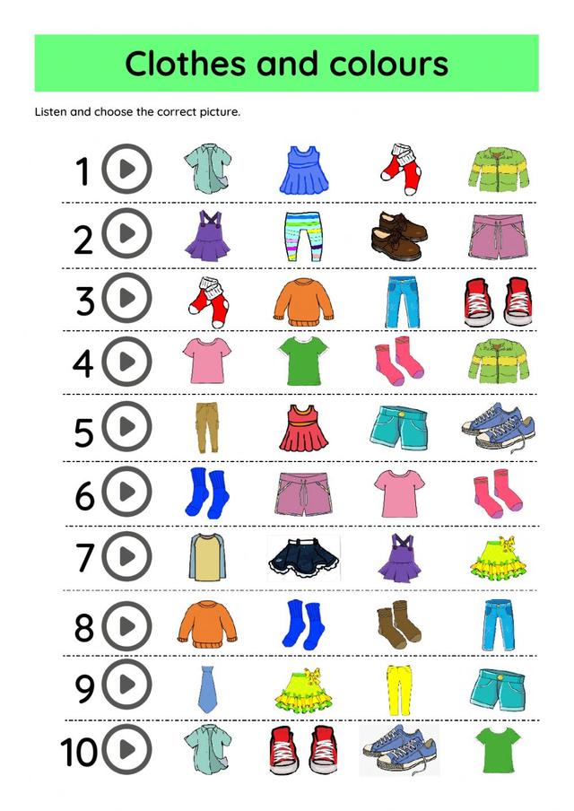 Actividad online de Clothes and colours | Quizalize