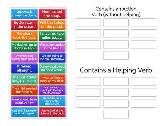 WORDWALL HELPING and ACTION VERBS | Quizalize